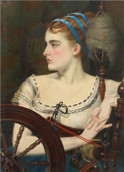 Anthony Frederick Augustus Sandys | Lady at a spinning wheel | MutualArt
