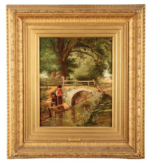 Charles Hunt Jr. | Landscape with two boys fishing | MutualArt