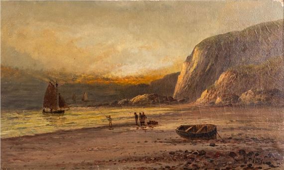 Frank Hider | Coastal scene of figures and boat on a beach scene ...