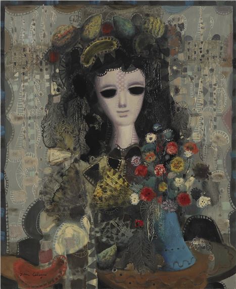 Jean Calogero | Jeune fille et bouquet de fleurs | MutualArt