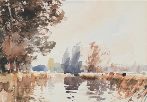 Edward Brian Seago | Cattle by a River in a Wooded Landscape | MutualArt