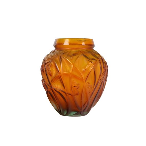 René Lalique | Amber Glass Sauterelles Style Vase after Lalique | MutualArt