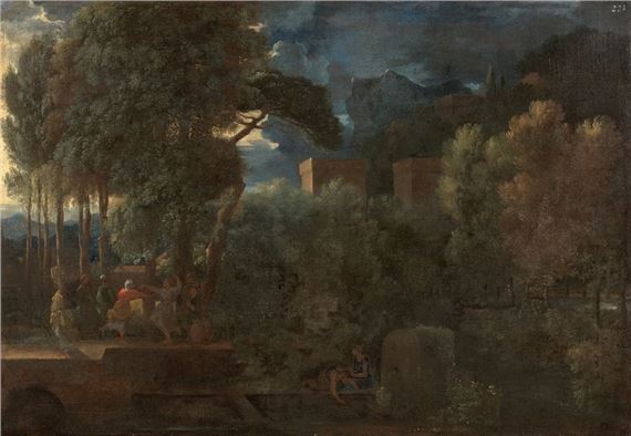 Sebàstien Bourdon | Classical landscape with dancing figures | MutualArt