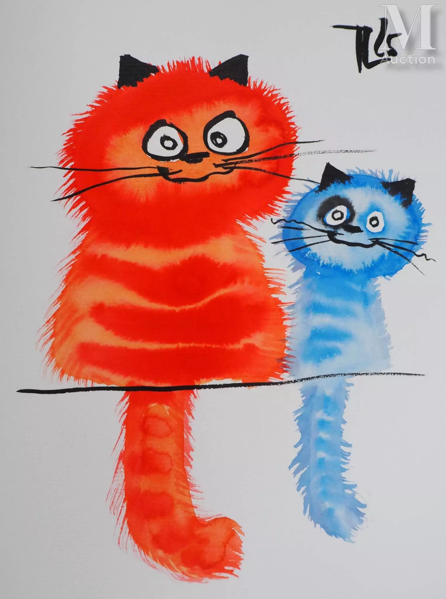 Laszlo Tibay | Chat rouge et chaton bleu (2025) | MutualArt
