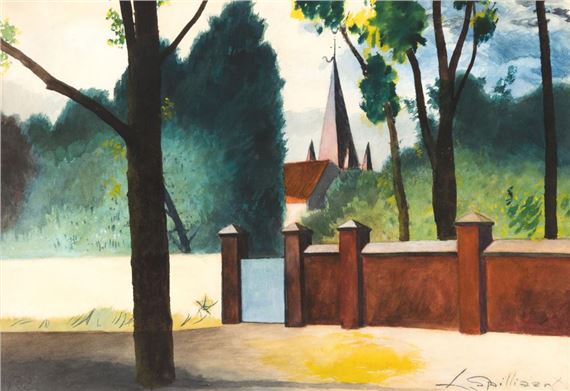 Spilliaert Léon | Church tower behind a brown wall (1932) | Compare ...