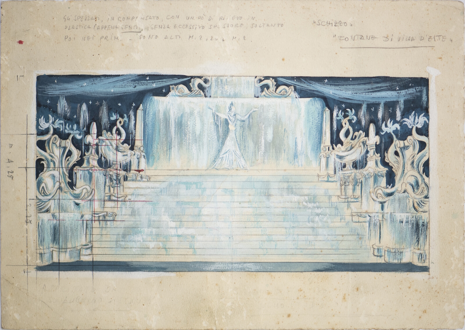 Mario Pompei | Fontane di Villa D'Este Set design sketch | MutualArt