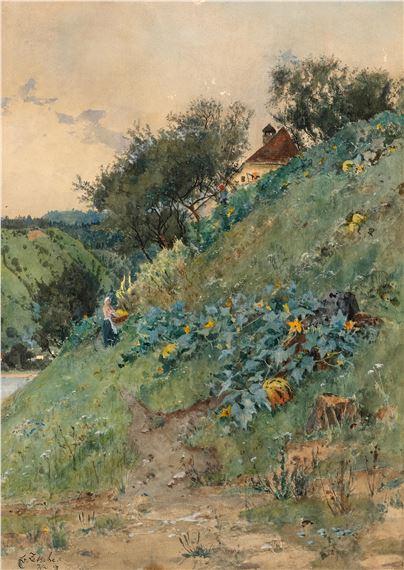 Eduard Zetsche | Steep slope with pumpkins (1898) | MutualArt