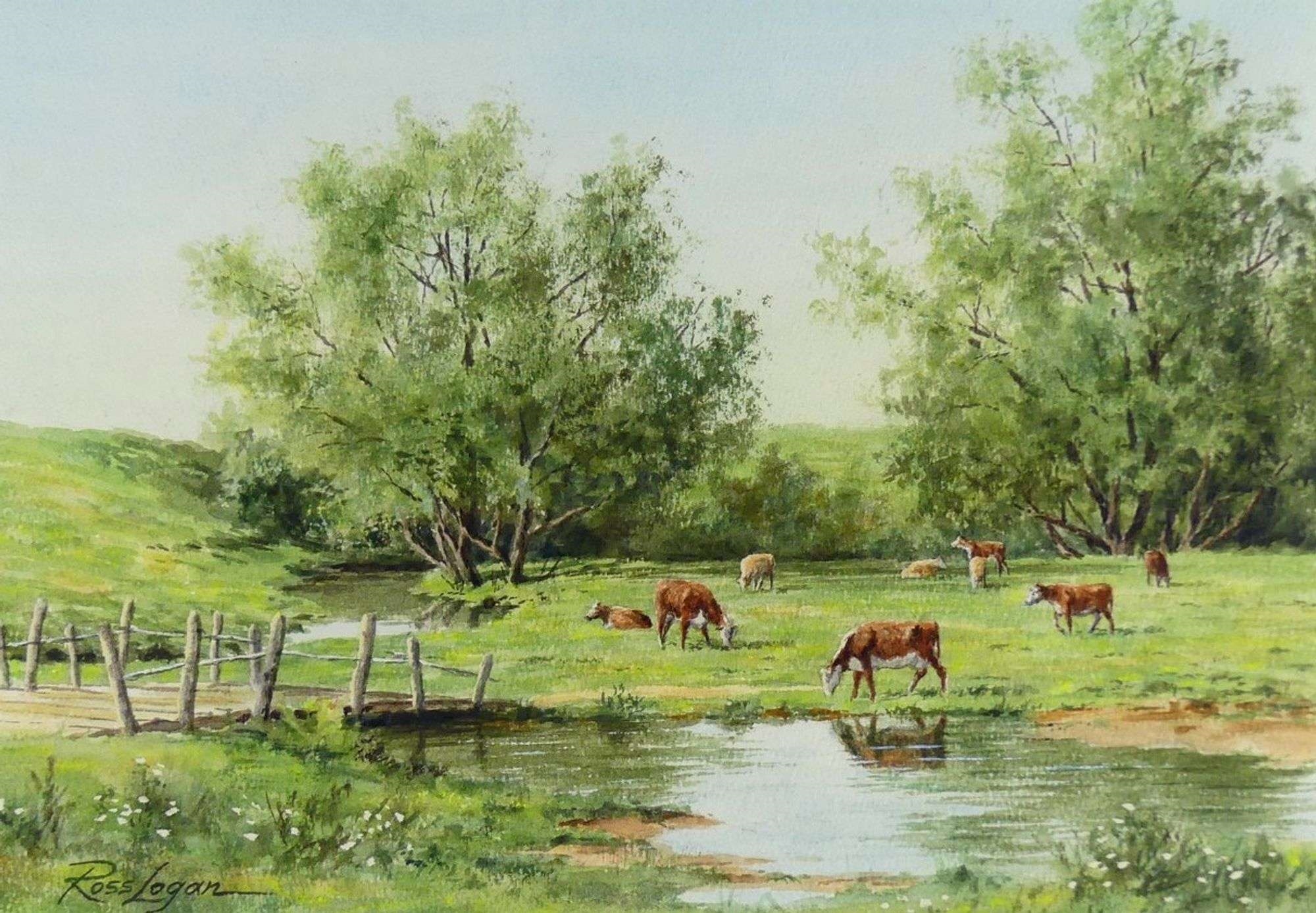 Ross Logan | Untitled: Grazing Cattle | MutualArt