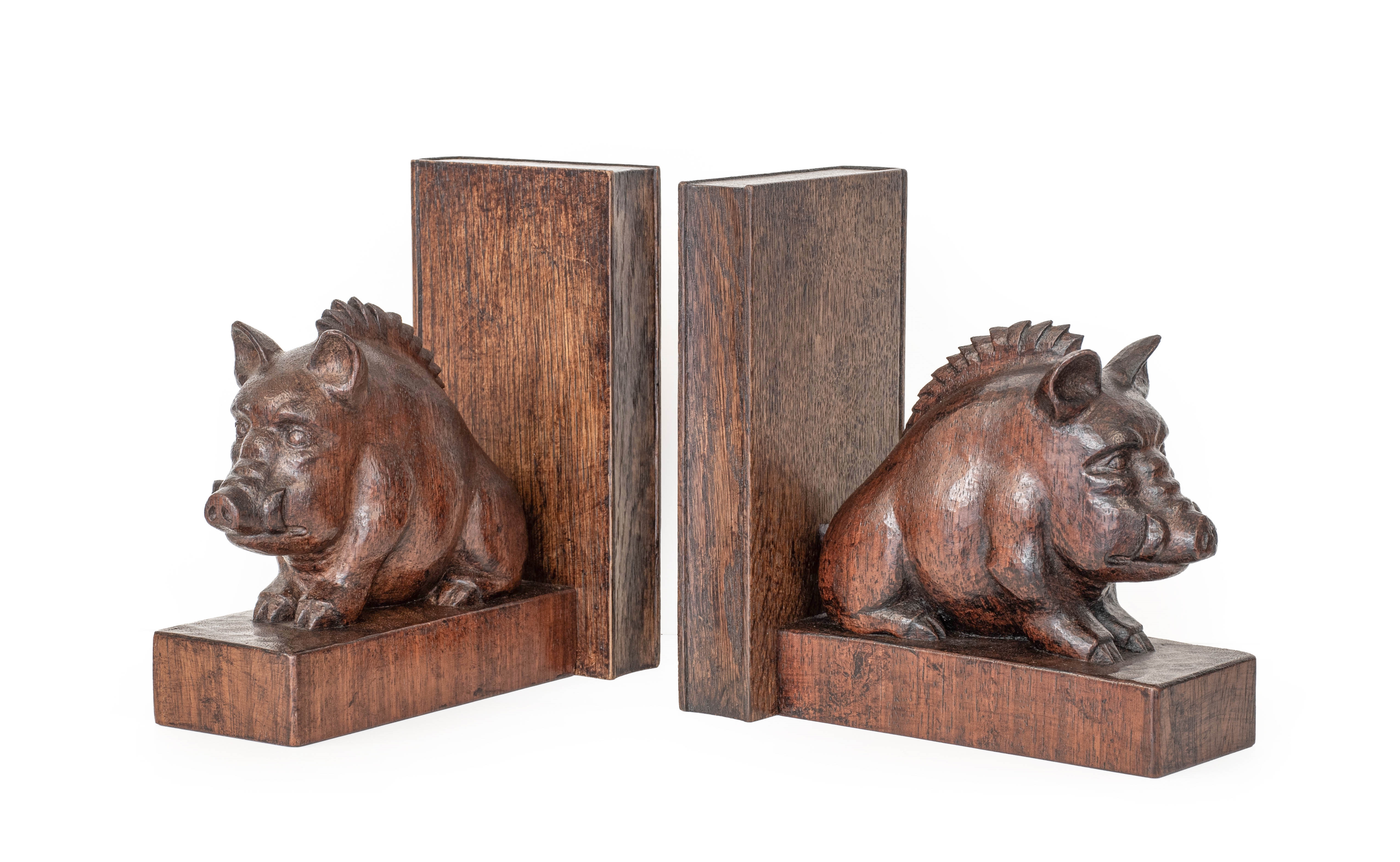 Stan Dodds | A Pair of Carved and Stained English Oak Wild Boar ...