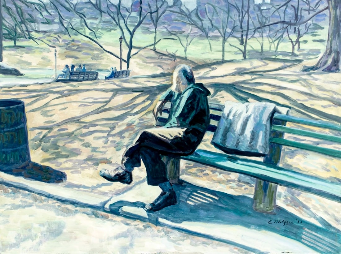 Evelyn Borchard Metzger | Central Park Landscape with Man on the Bench ...
