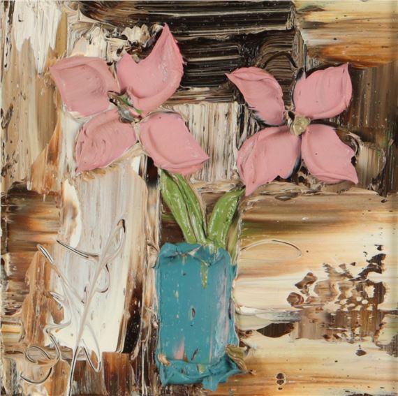 Colin Flack | DUSKY PINK FLOWERS IN A BLUE VASE | MutualArt