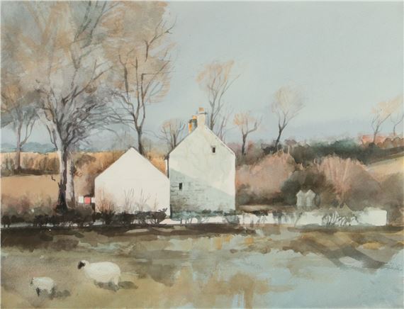 David Evans | SHEEP BY FARM BUILDINGS | MutualArt