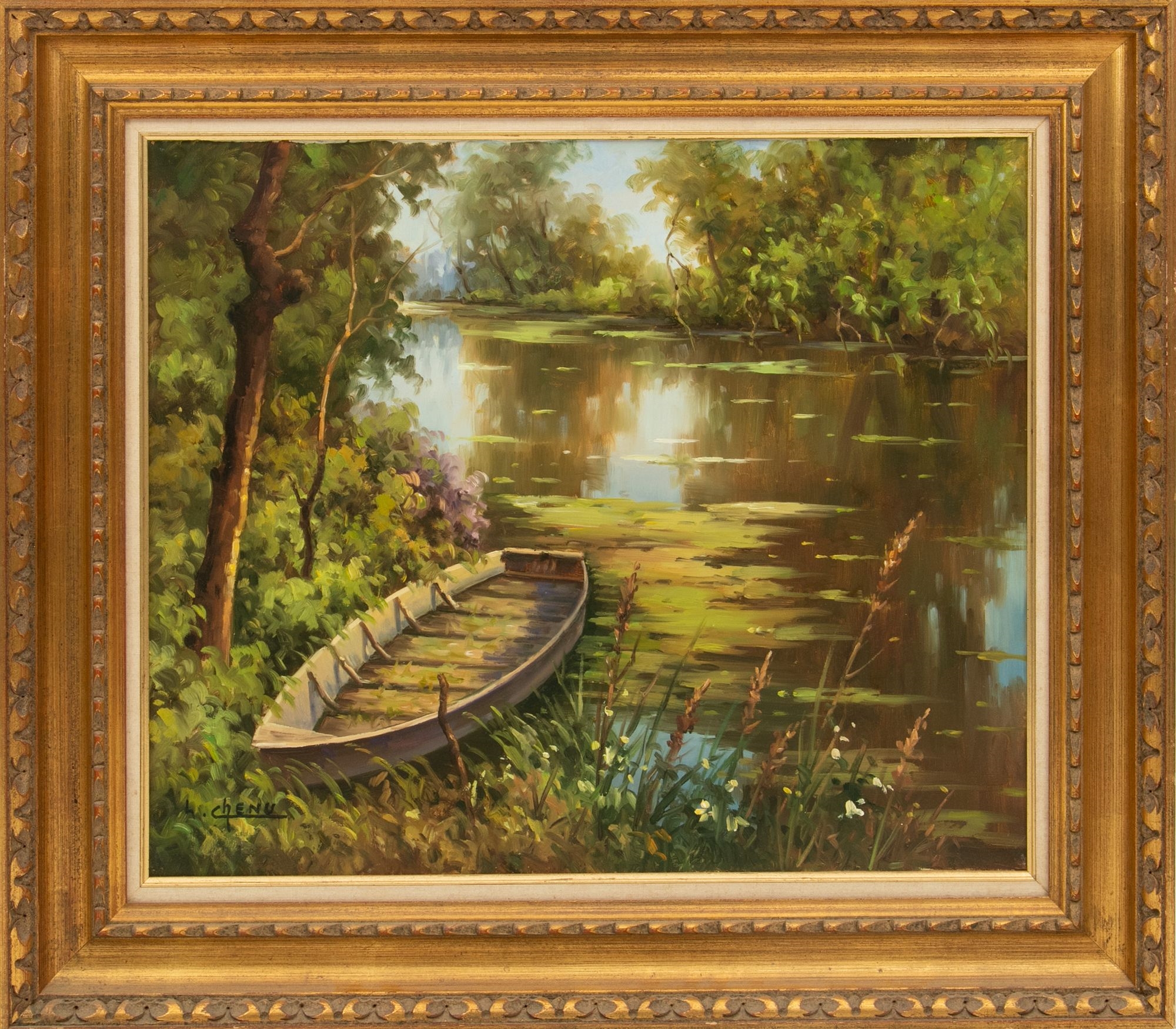 Lucien Chenu | Marais Poitevin with Rowboat (1970) | MutualArt