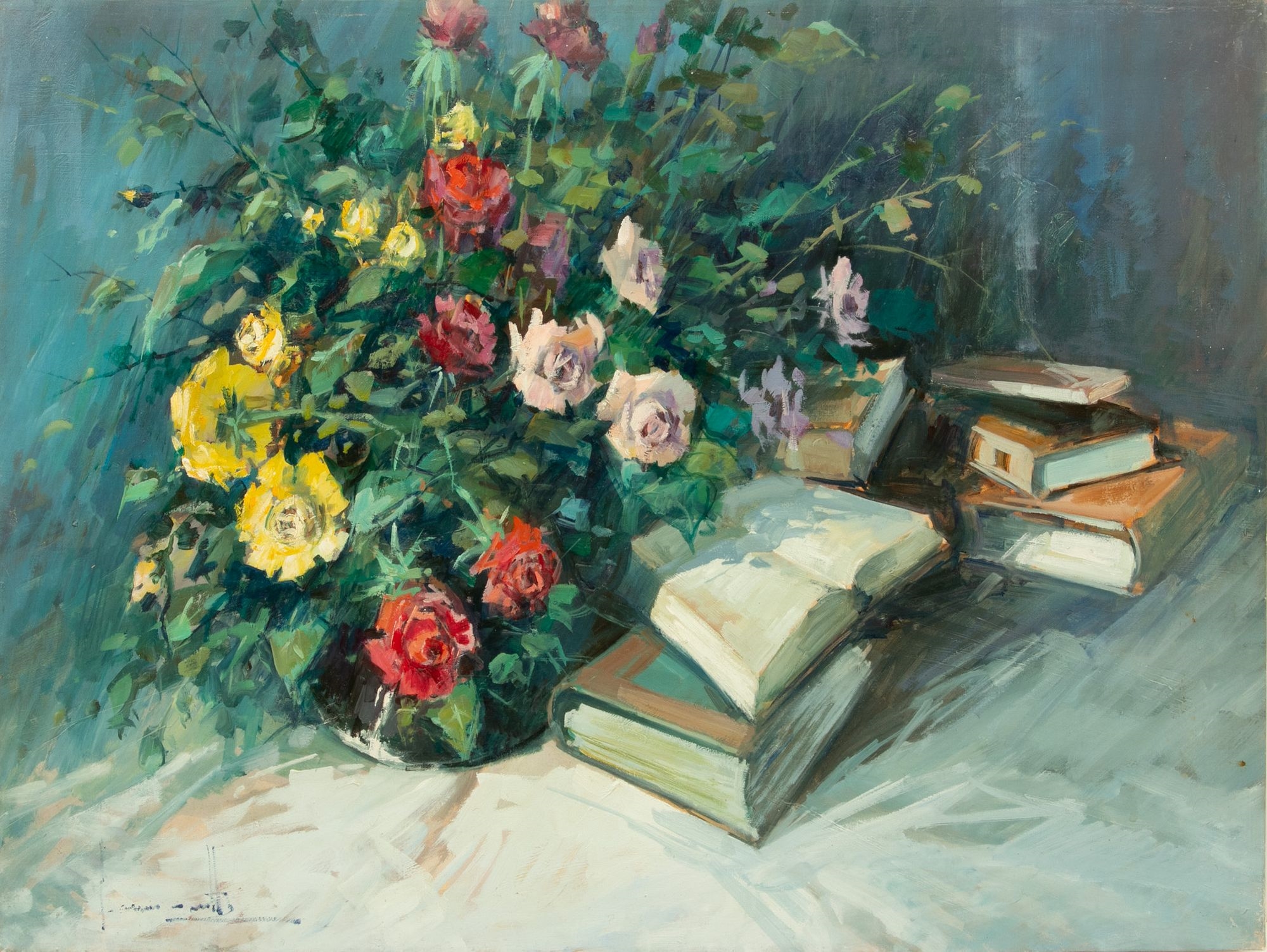 Claudio Simonetti | Still Life: Roses And Books | MutualArt