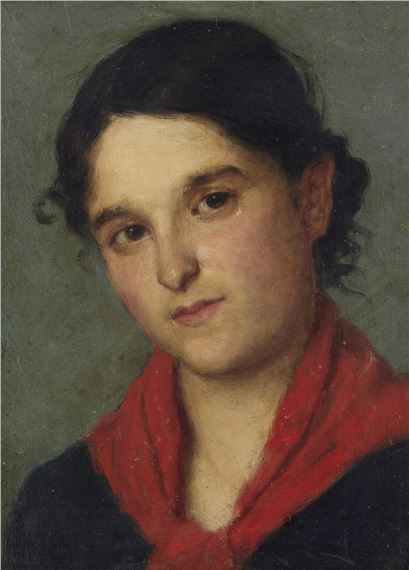 Luigi Nono | Woman's portrait with red handkerchief | MutualArt