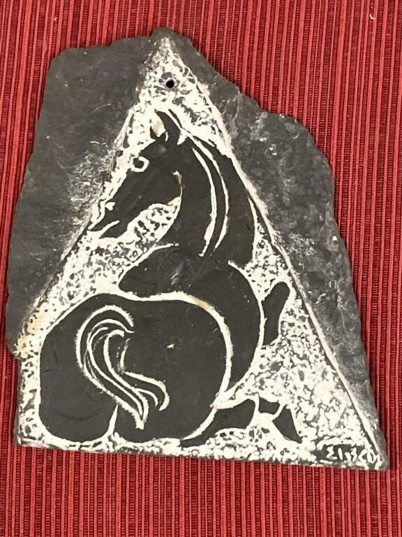 Frank Eliscu | 2 carved slates by Frank Eliscu horses | MutualArt
