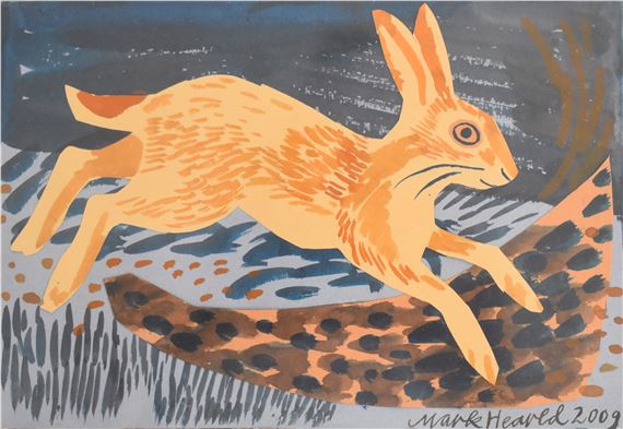 Mark Hearld | mixed media collage of a running hare (2009) | MutualArt