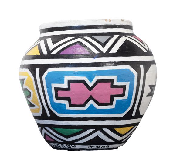 Esther Mahlangu | Ndebele pattern pot | MutualArt