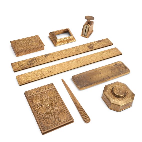 Tiffany Studios | TIFFANY STUDIOS GILT BRONZE ZODIAC PATTERN DESK SET ...