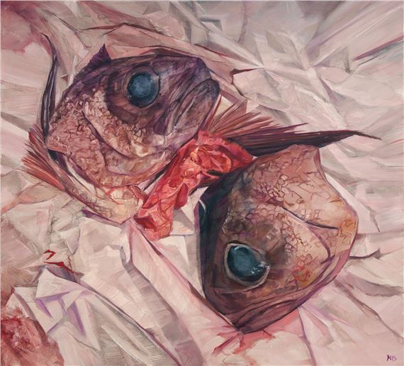 Nicholas Blowers | Blue Eye Heads on Crumpled Paper (2019) | MutualArt