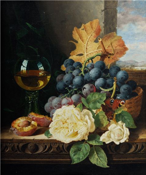 Edward Ladell | Still Life with Grapes, Roses and Peaches | MutualArt