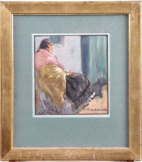Lucienne Capdevielle | Seated woman and her dog | MutualArt