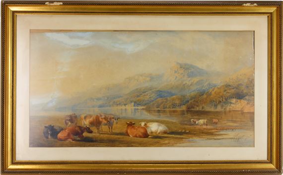 Cornelius Pearson | Landscape with grazing cattle and mountain in the ...