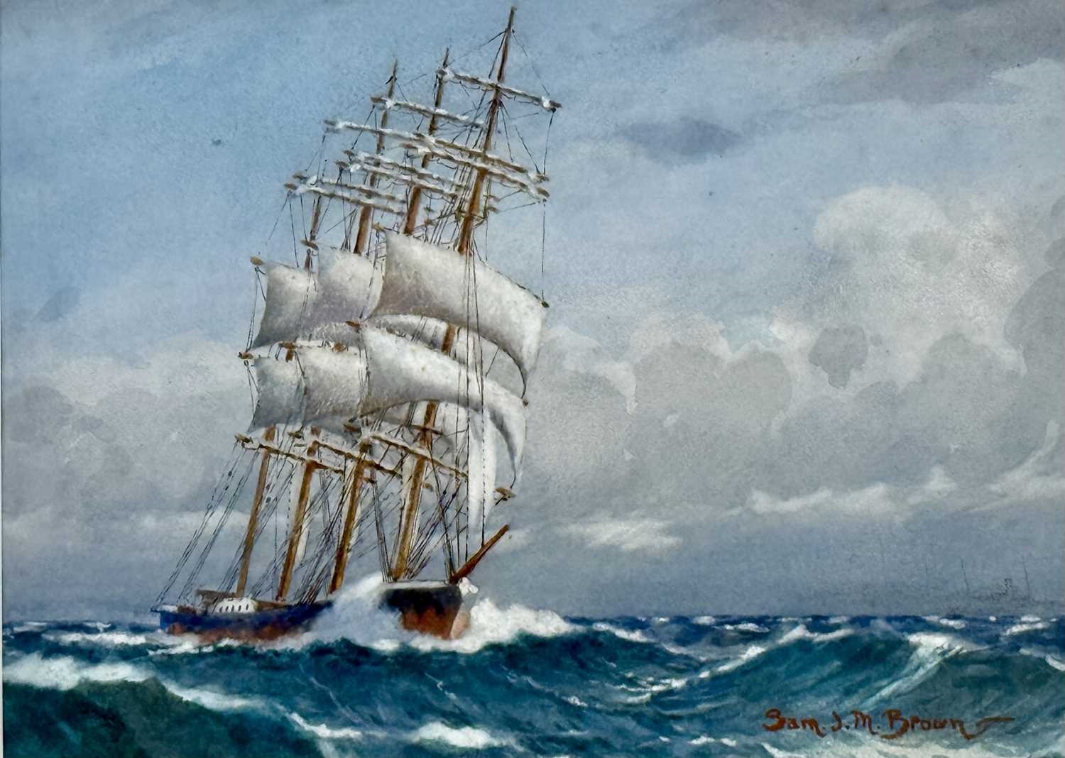 Samuel John Milton Brown | four masted sailing ship in choppy seas ...