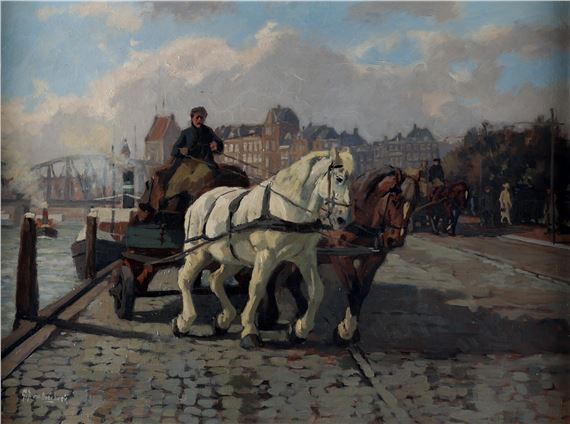 Gijsbertus Johannes van Overbeek | Paard en wagen op Rotterdamse kade ...