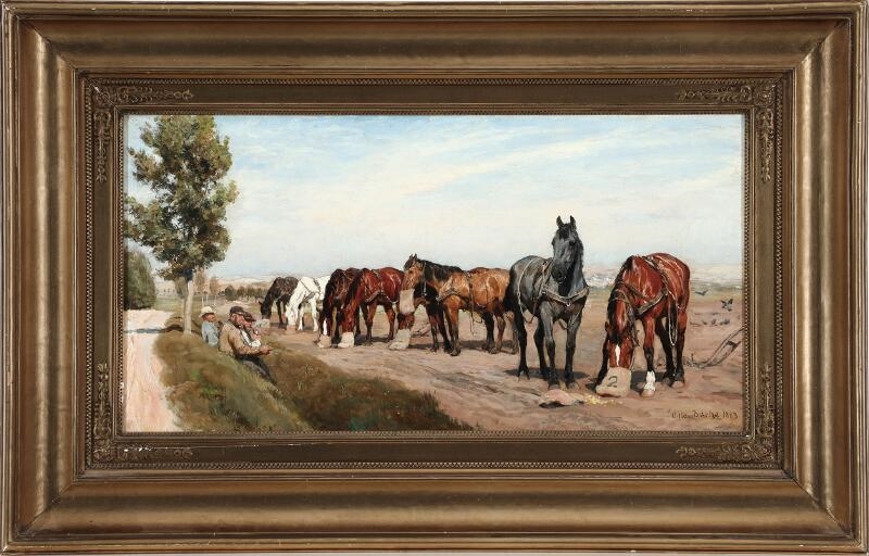 Otto Bache | Field workers taking a lunch break (1883) | MutualArt