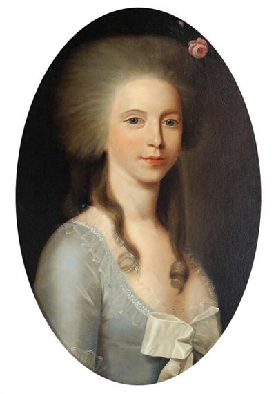 Juel Jens | Portrait of a woman in a blue dress with a white bow ...