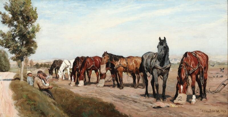 Otto Bache | Field workers taking a lunch break (1883) | MutualArt