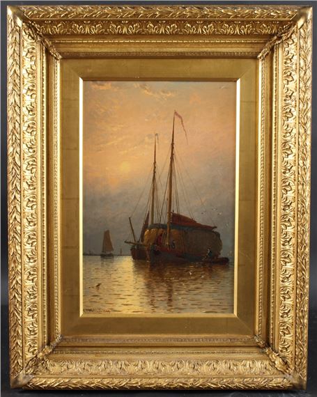 George Stanfield Walters | Moored ships at dusk (1889) | MutualArt