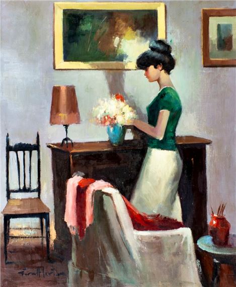 Juan Giralt Lerin | Woman Arranging Flowers | MutualArt
