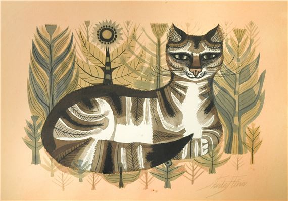 Sheila Flinn | Cat with Flowers Painting | MutualArt