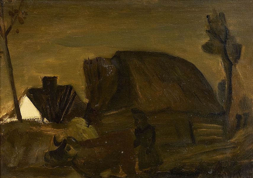 Constant Permeke | Fermière et sa vache devant les chaumières | MutualArt
