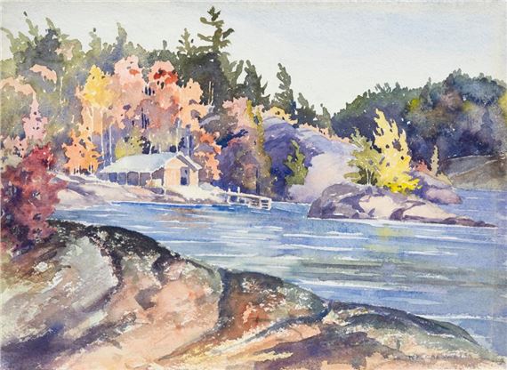 William E. Carswell | Autumn Splendour, Leuty Boathouse (1963) | MutualArt