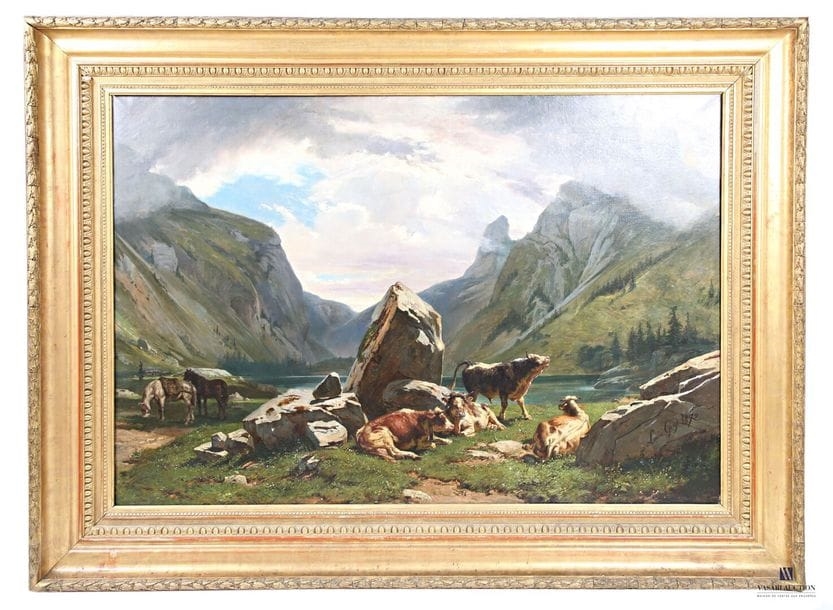 Louis Guy | Cows on the shores of Lake Bernay in Switzerland (1872 ...