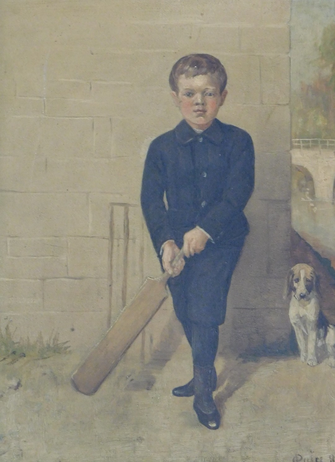 George Paice | Young boy with cricket bat and dog by his side | MutualArt
