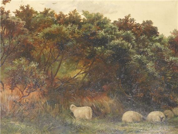 Charles Jones | Sheep in wooded landscape | MutualArt