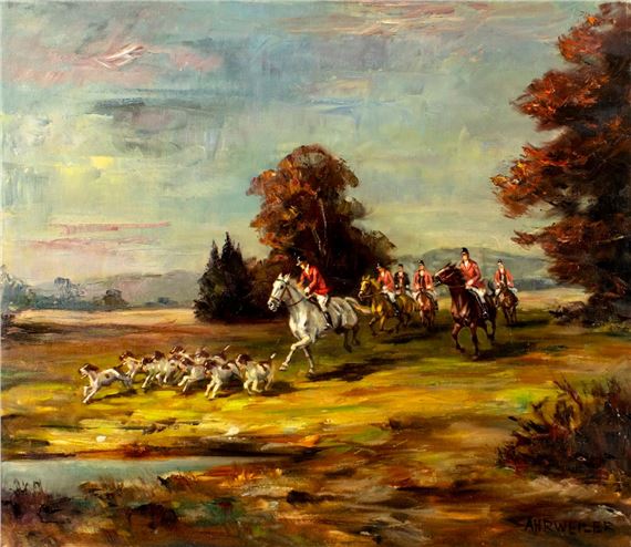 Wilhelm P Ahrweiler | Hunting Scene with Dogs | MutualArt