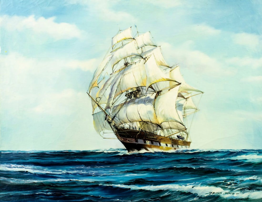 James Blade | Seascape with Sail Ship | MutualArt