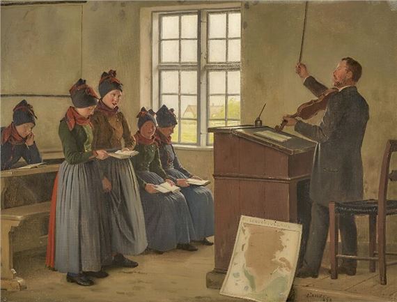 Johan Julius Exner | Singing lessons in a school on Fanø (1898) | MutualArt
