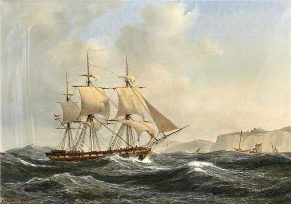 Daniel Herman Anton Melbye | Sailing ship off the White Cliffs of Dover ...