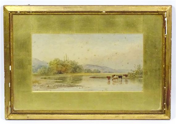 Cornelius Pearson | A river landscape with cattle watering (1878 ...