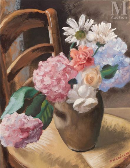 Abraham Weinbaum | Bouquet sur la chaise (1932) | MutualArt