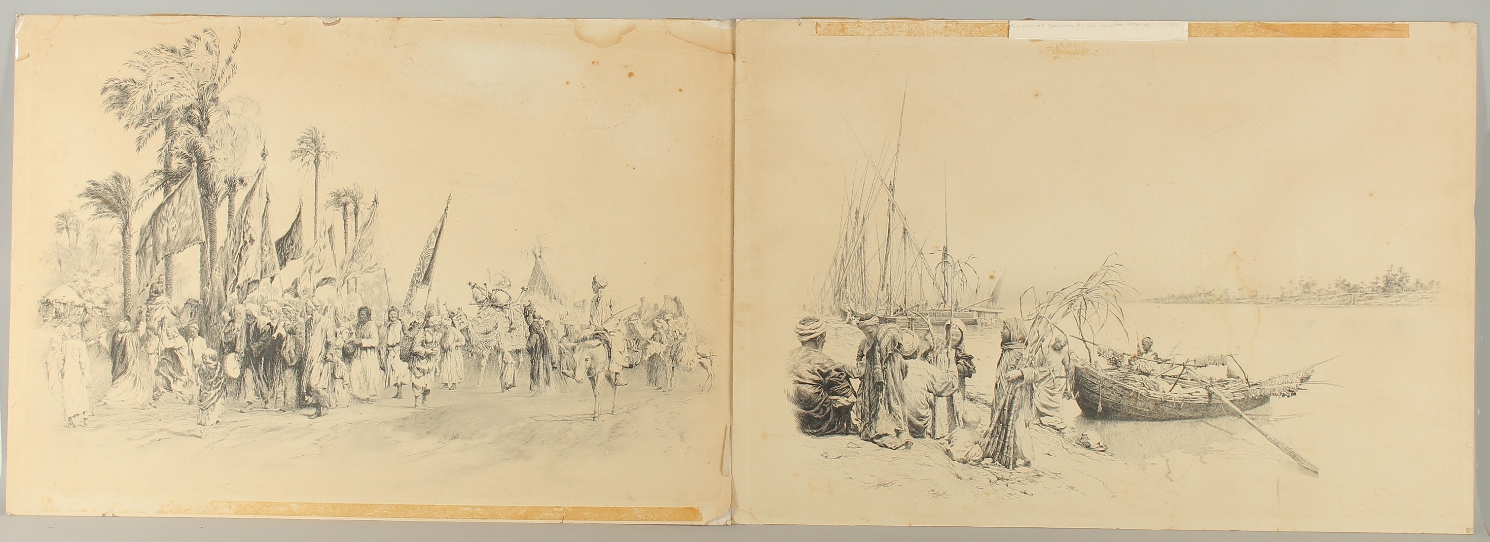 John William Ashton | TWO FINE ORIENTALIST PEN AND INK DRAWINGS BY SIR ...