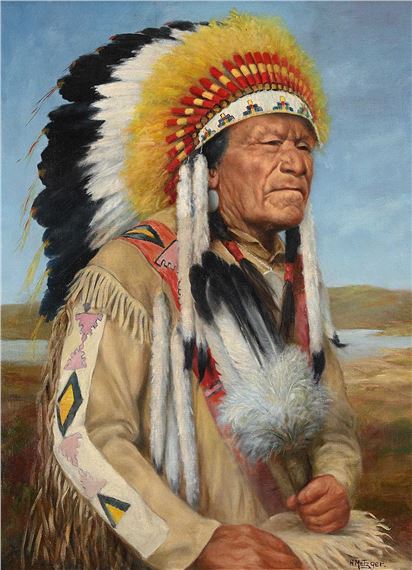 Henry Metzger | Stoic Figure in Feather Headdress | MutualArt