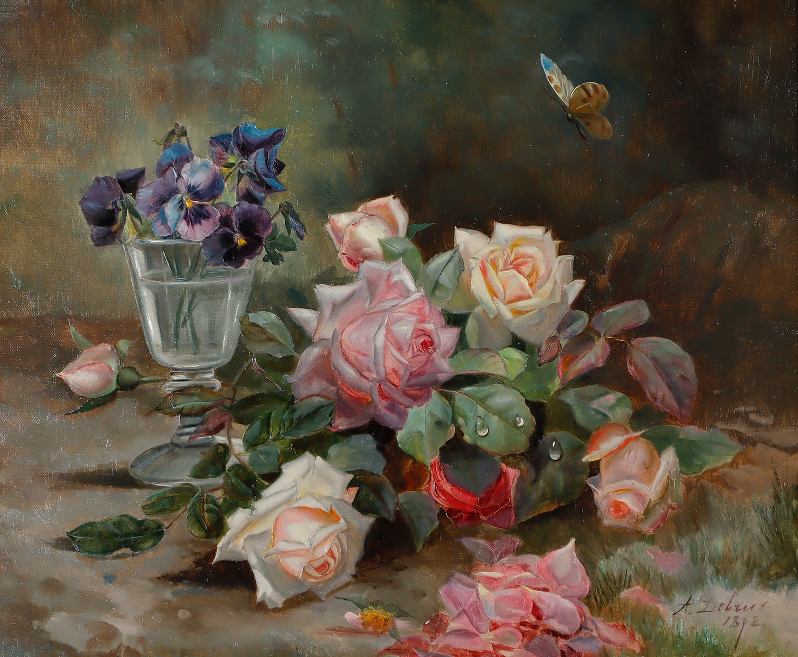 Alexandre Debrus | Stilleben mit Rosen und Stiefmütterchen (1892 ...