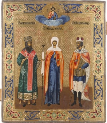 Russian School, 20th Century | AN ICON SHOWING STS. FEODOSIY, ANNA AND ...